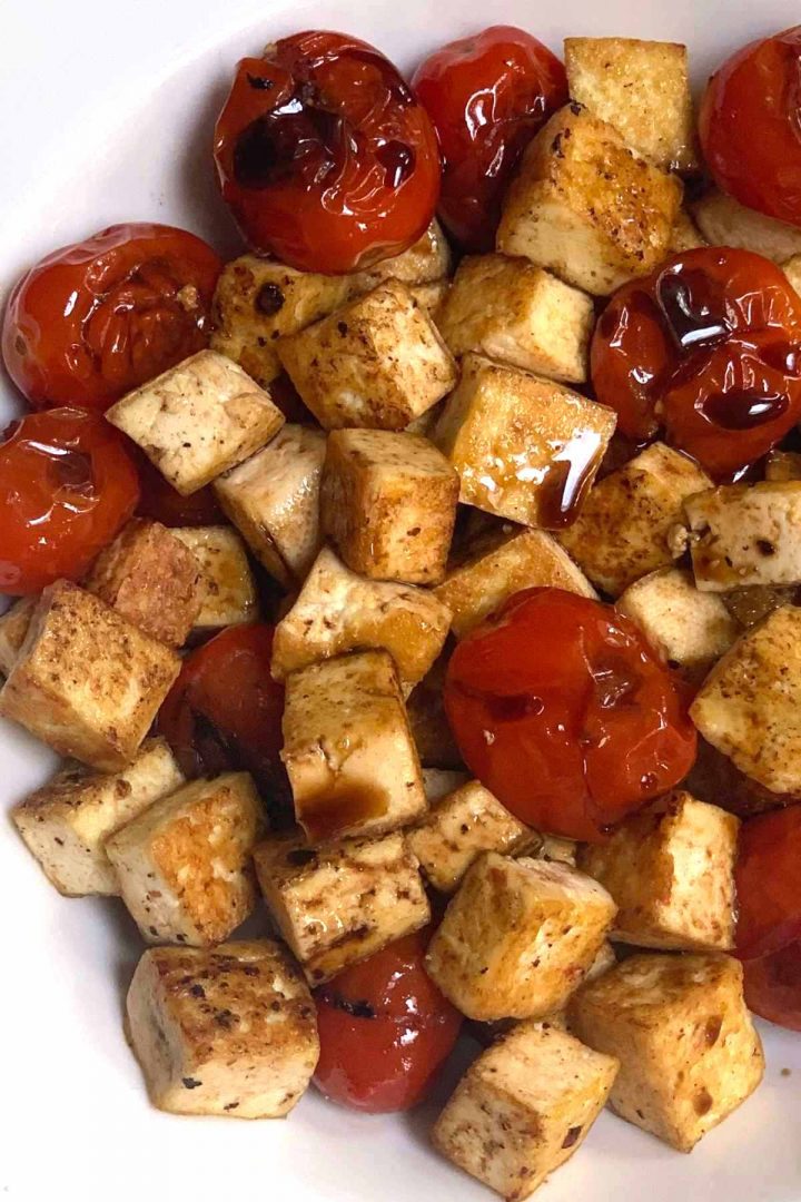 Crispy Tofu With Balsamic Tomatoes - IzzyCooking